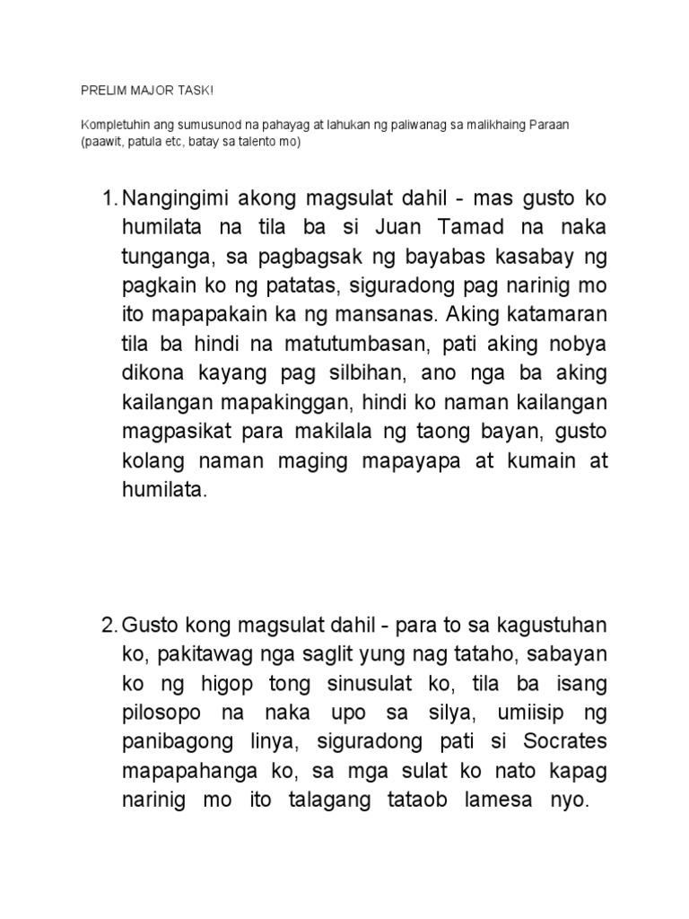 Prelim Major Task - Please Make A | PDF