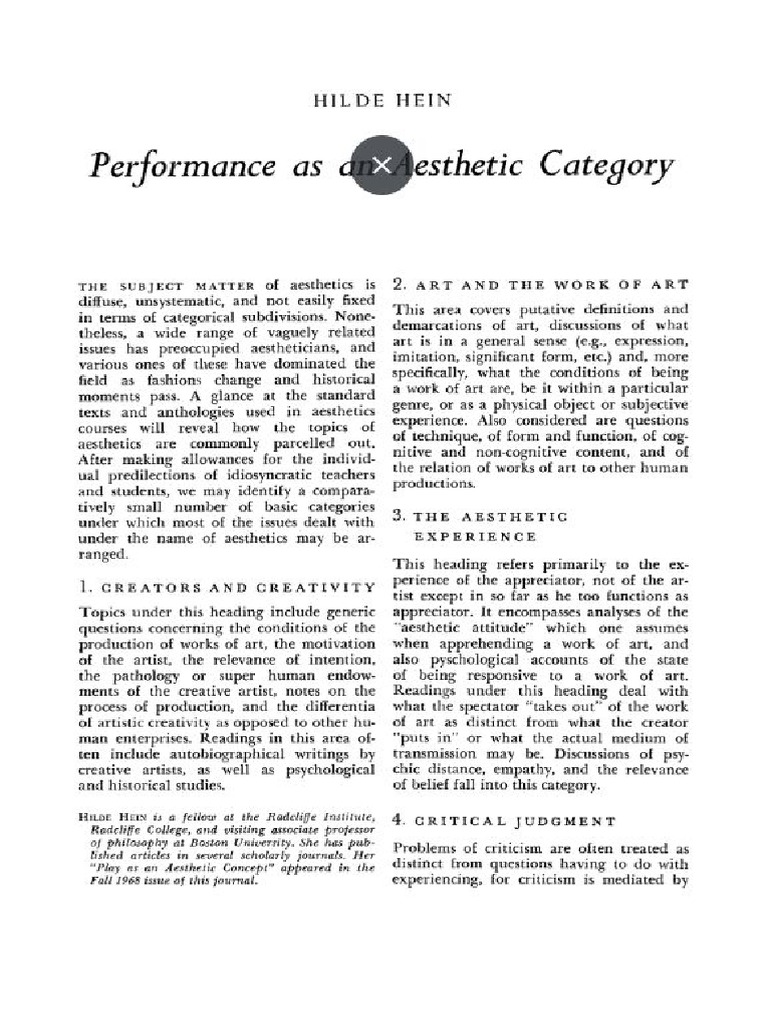Hilde Hein - Performance as an aesthetic cathegory | PDF