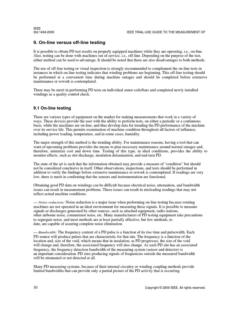 IEEE 1434 - OffLine Vs OnLine PD in Rotating Machinery PDF | PDF