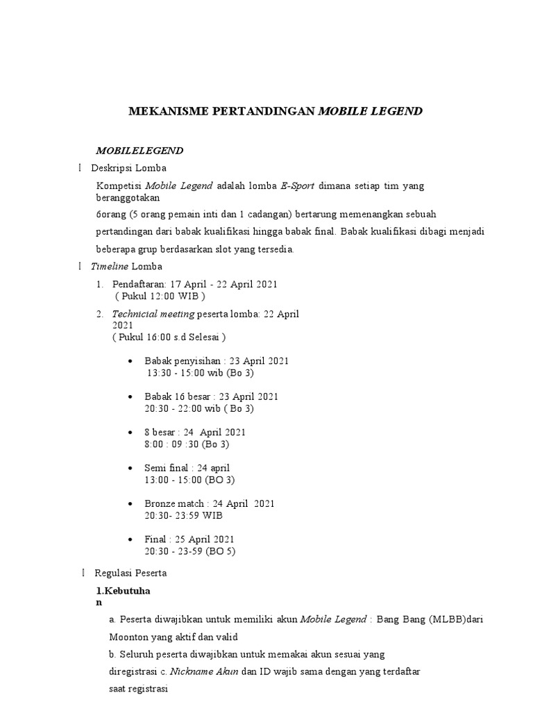 Mekanisme Pertandingan Mobile Legend (Rank) | PDF