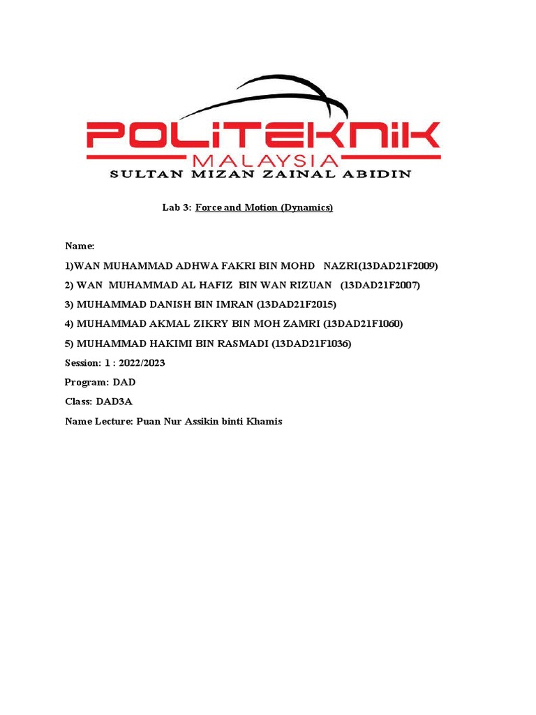 LAB 3 MECHANICS Iman | PDF | Teaching Methods & Materials | Technology ...