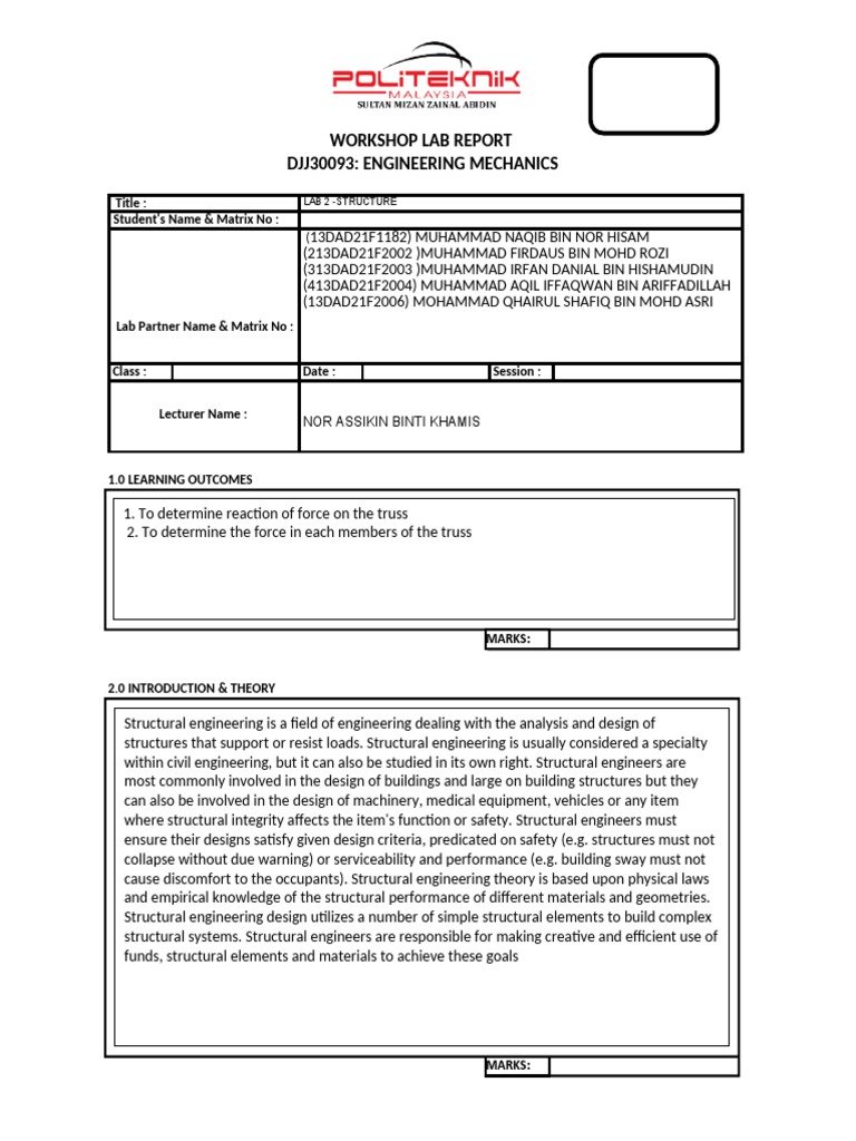 Engineering Mechanics Lab Report | PDF | Structural Engineering ...