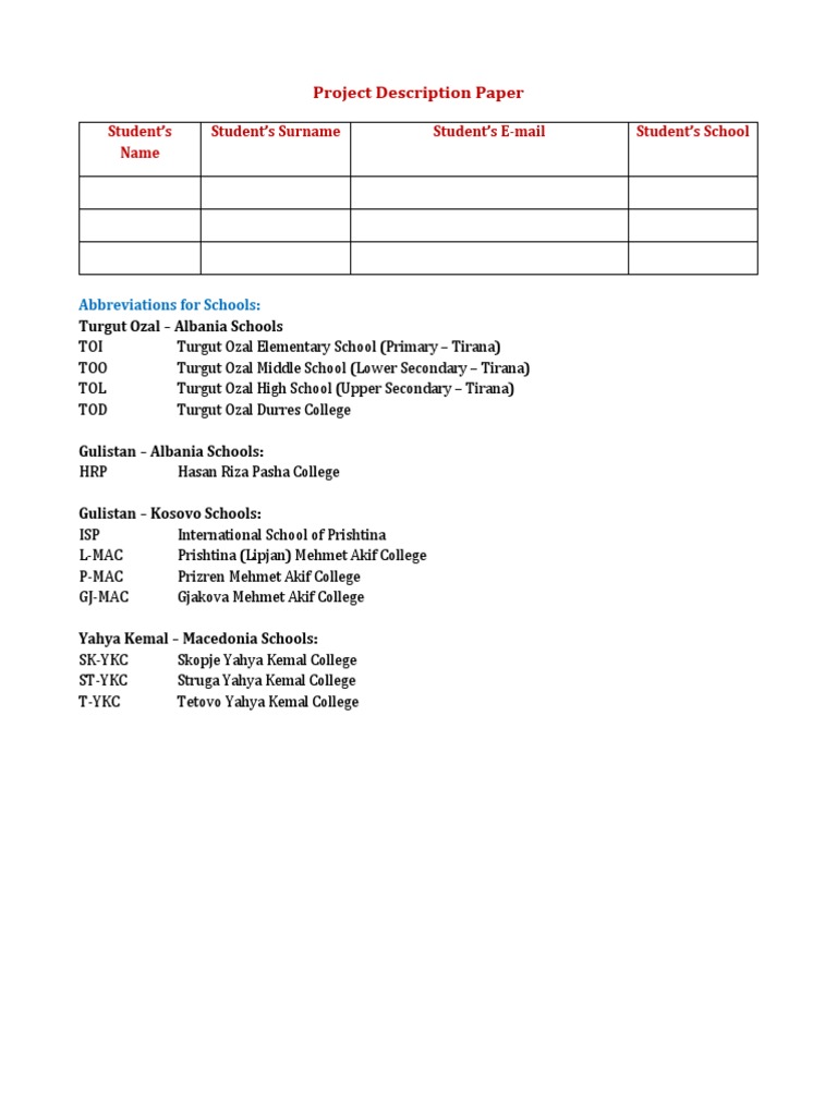 ASEF Project Description Paper Format Template | PDF
