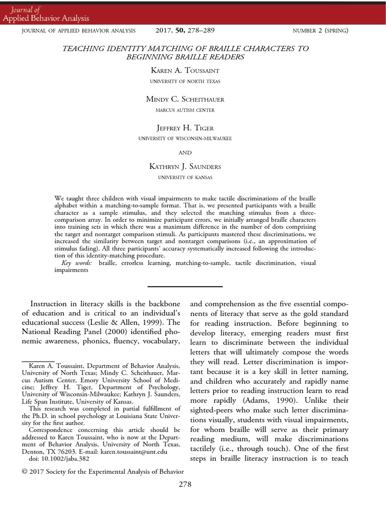 Teaching Identity Matching of Braille Characters To Beginning Braille ...