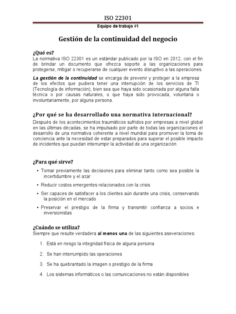 Informe Iso 22301 | PDF