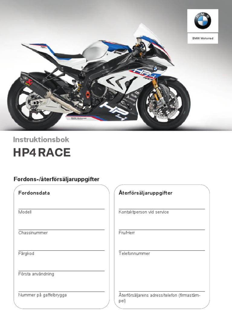 Bmw_S1000RR_HP4_RACE_2017_Ownersmanual_Swedish | PDF