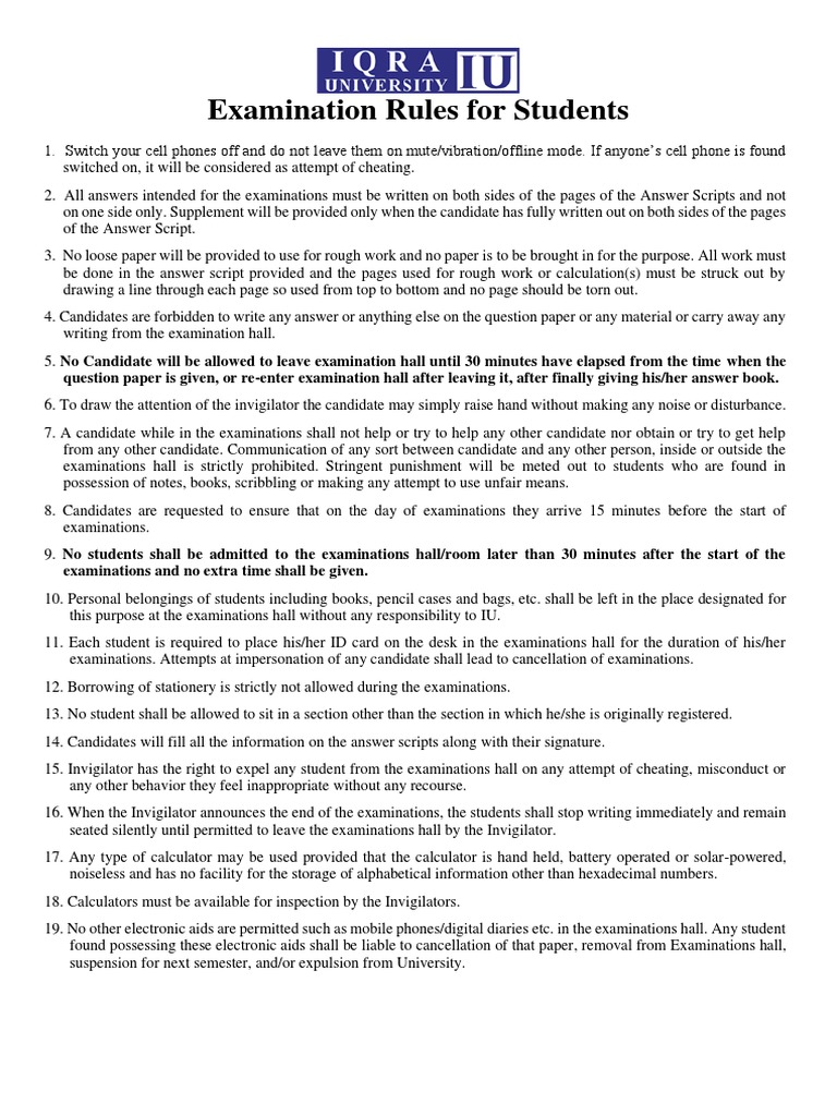 Exam Rules For Students | PDF | Business