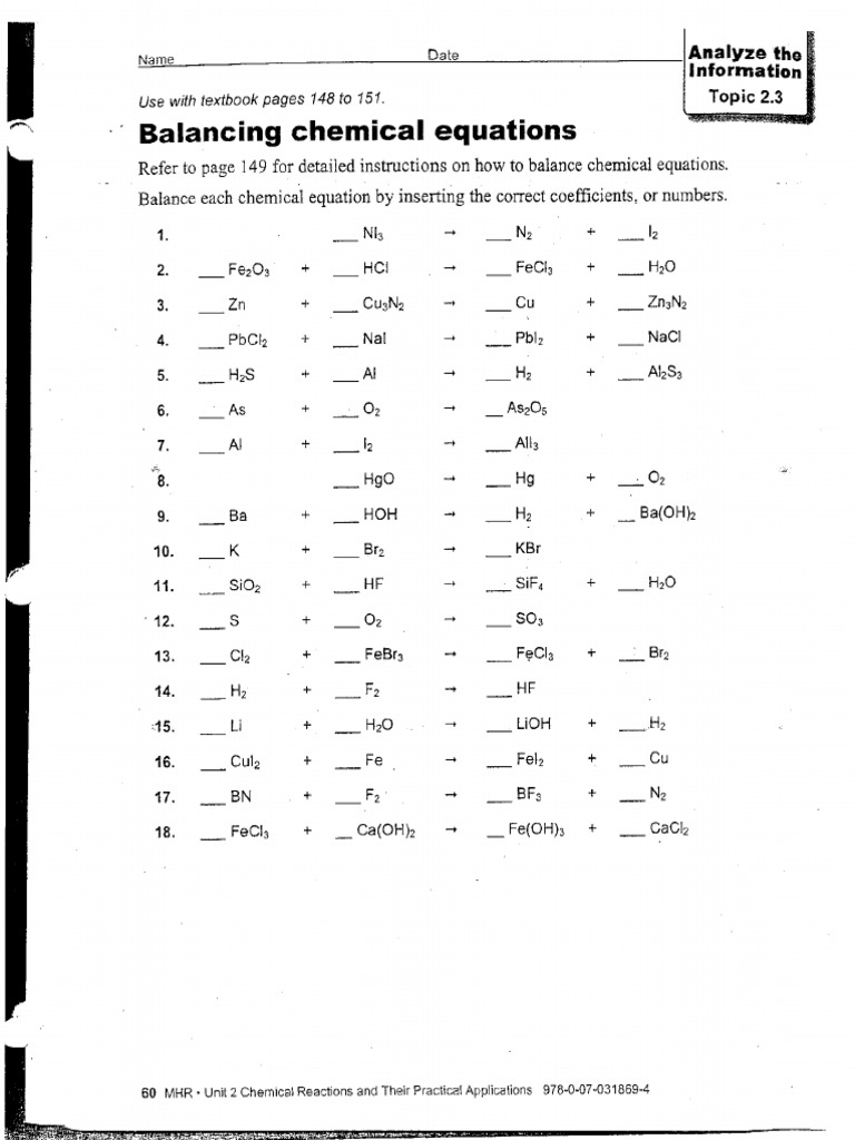 Balancing Reactions Worksheet PDF | PDF