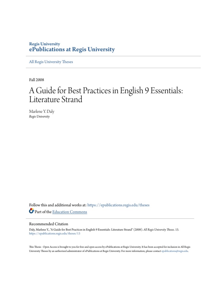 A Guide For Best Practices in English 9 Essentials - Literature ST PDF ...
