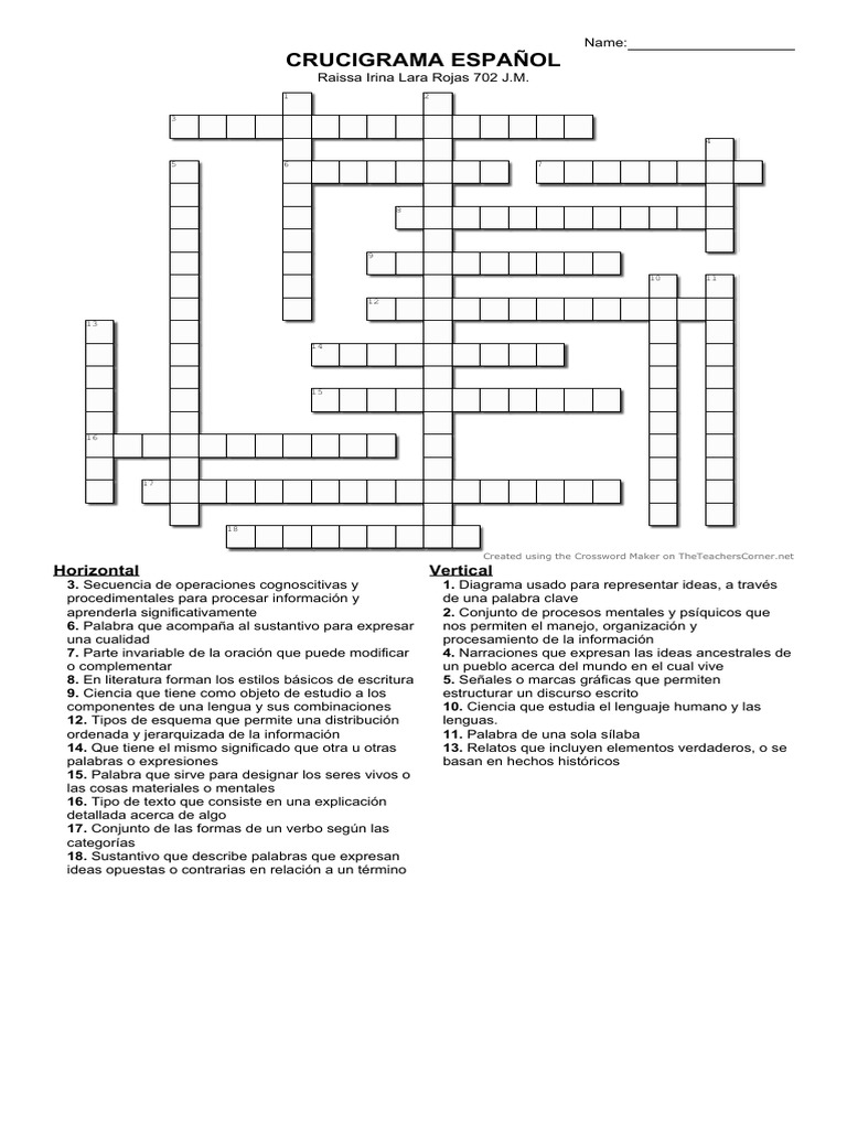 Crucigrama de Español: Términos Clave | PDF