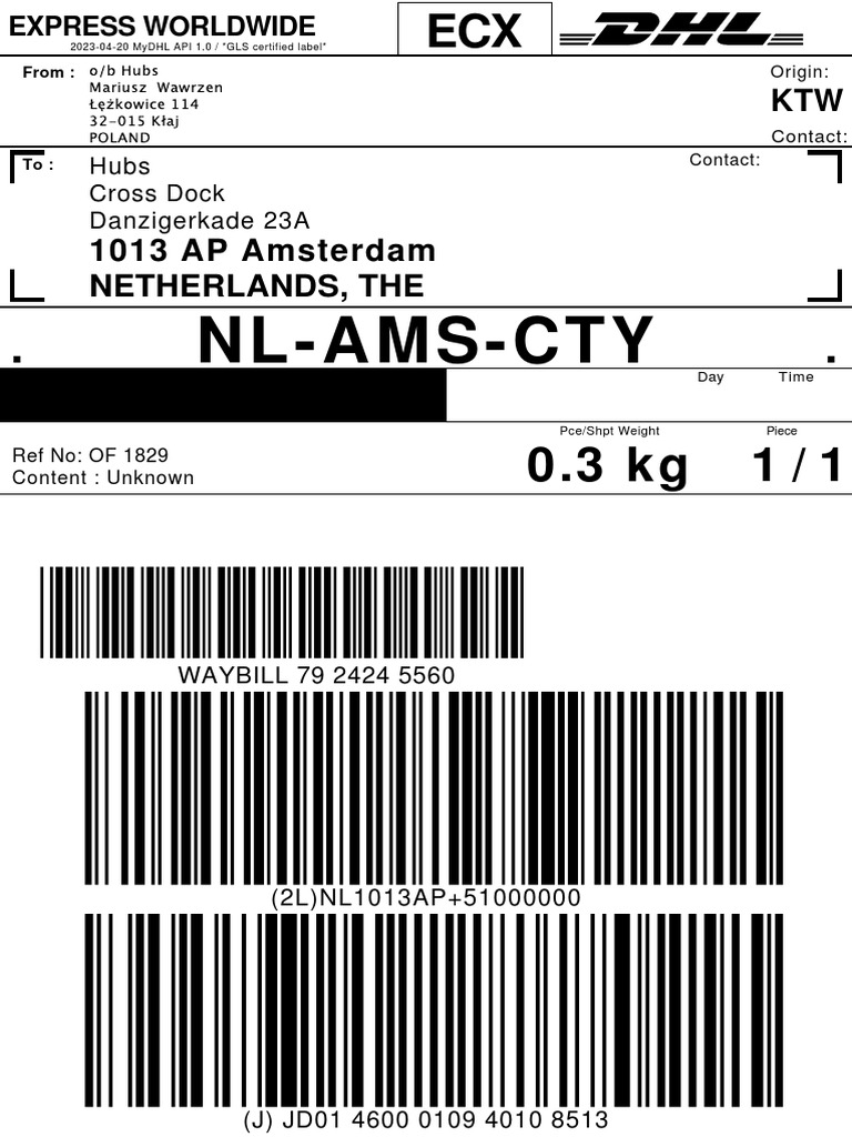 MyDHL API GLS Label Details | PDF