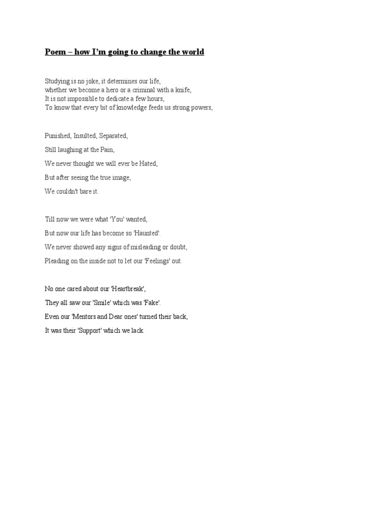 How I Am Going To Change The World, English Poem | PDF