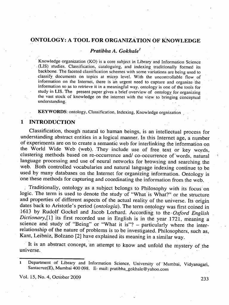 Ontology A Tool For Organization of Knowledge PDF | PDF | Social ...