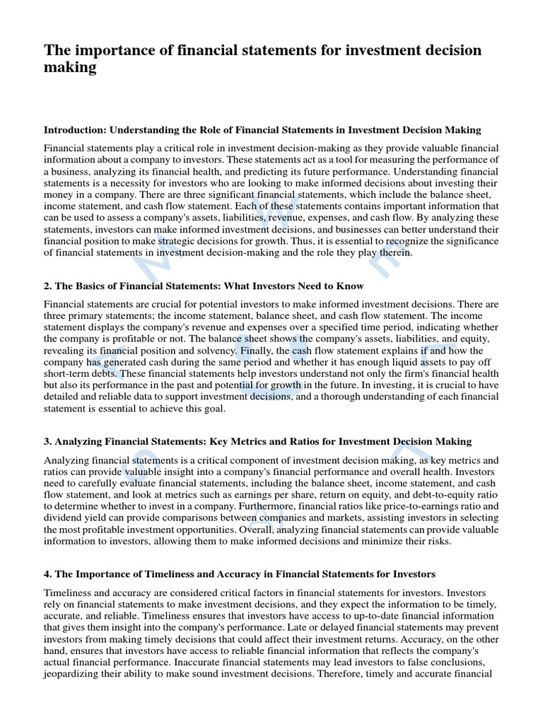 The Importance of Financial Statements For Investment Decision Making ...