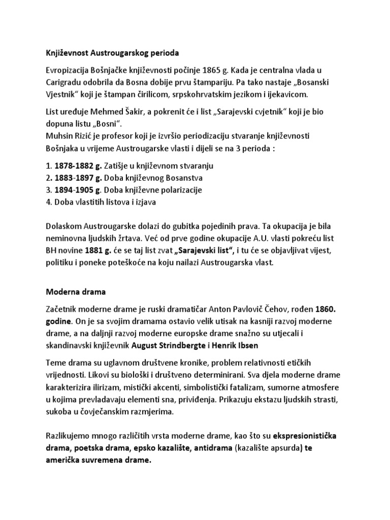 Književnost Austrougarskog Perioda | PDF