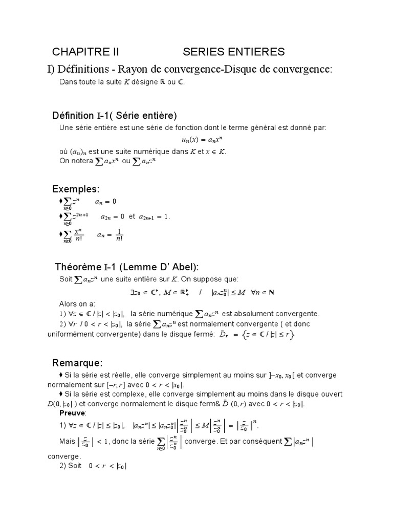Chapitre 2. Séries Entières | PDF
