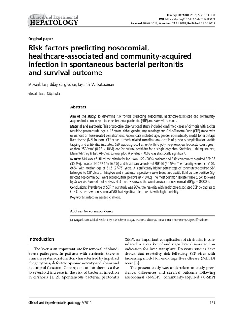 SBP Infection Risks in Cirrhosis | PDF