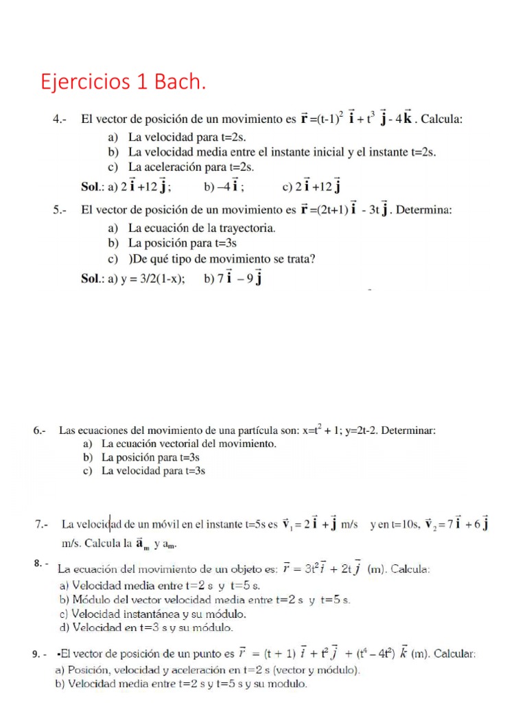 Ejercicios Cinemática (1) 1 Bach PDF | PDF