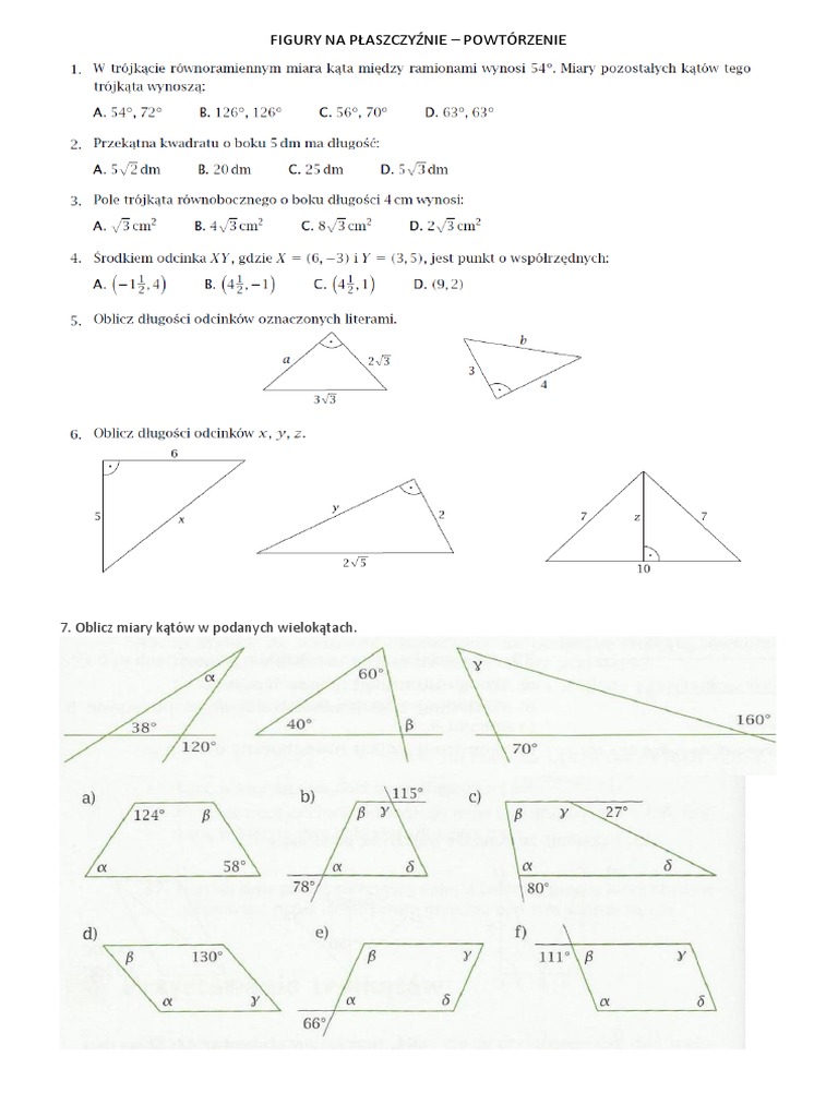 8 FIGURY NA PŁASZCZYŹNIE - Powtórzenie PDF | PDF