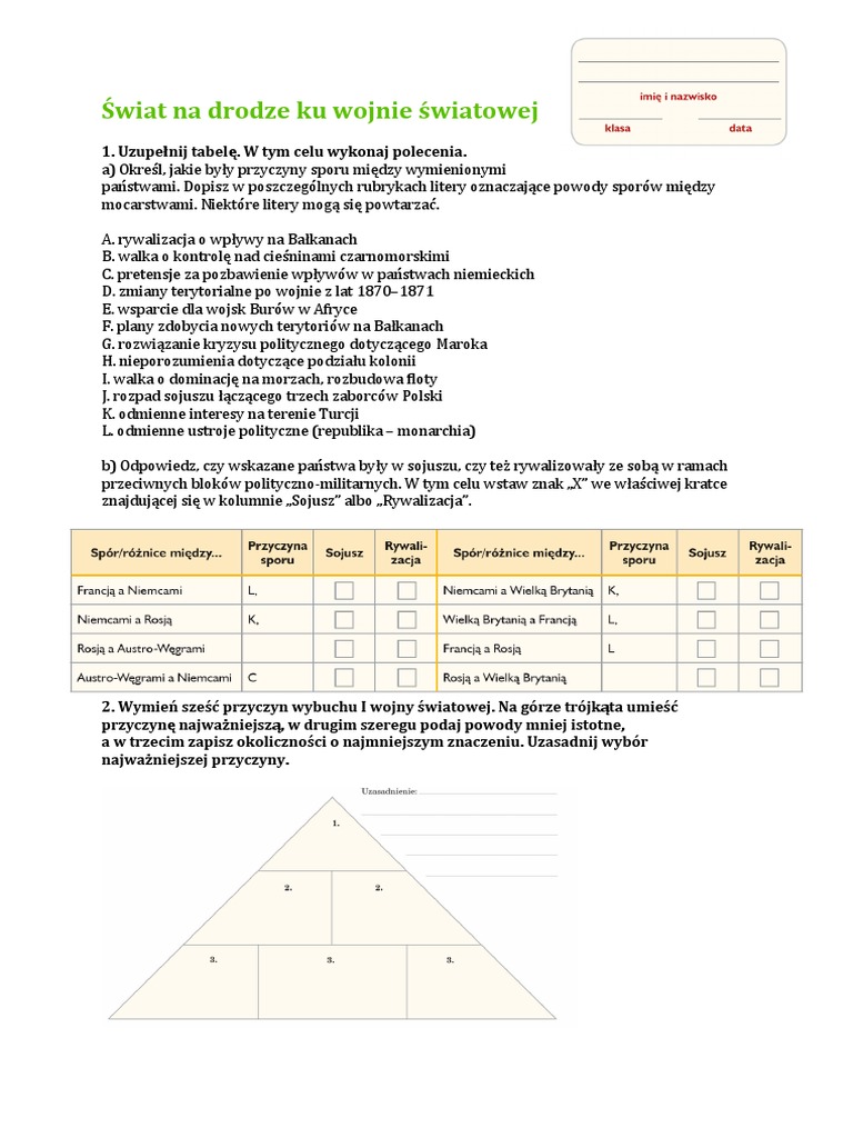 Swiat Na Drodze Ku Wojnie Swiatowej Karta Pracy | PDF