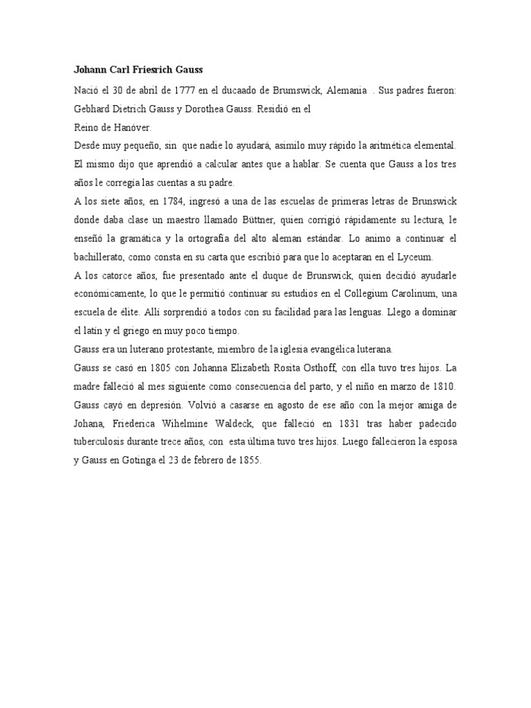 Johann Carl Friesrich Gauss | PDF