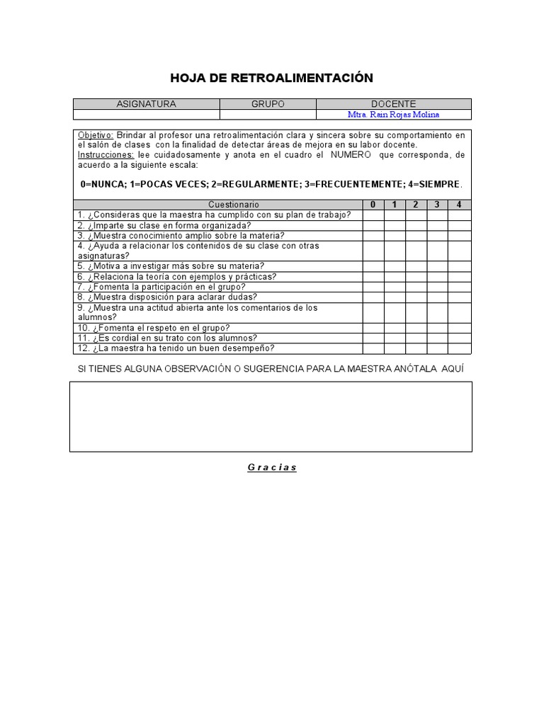 Hoja de Retroalimentacion | PDF