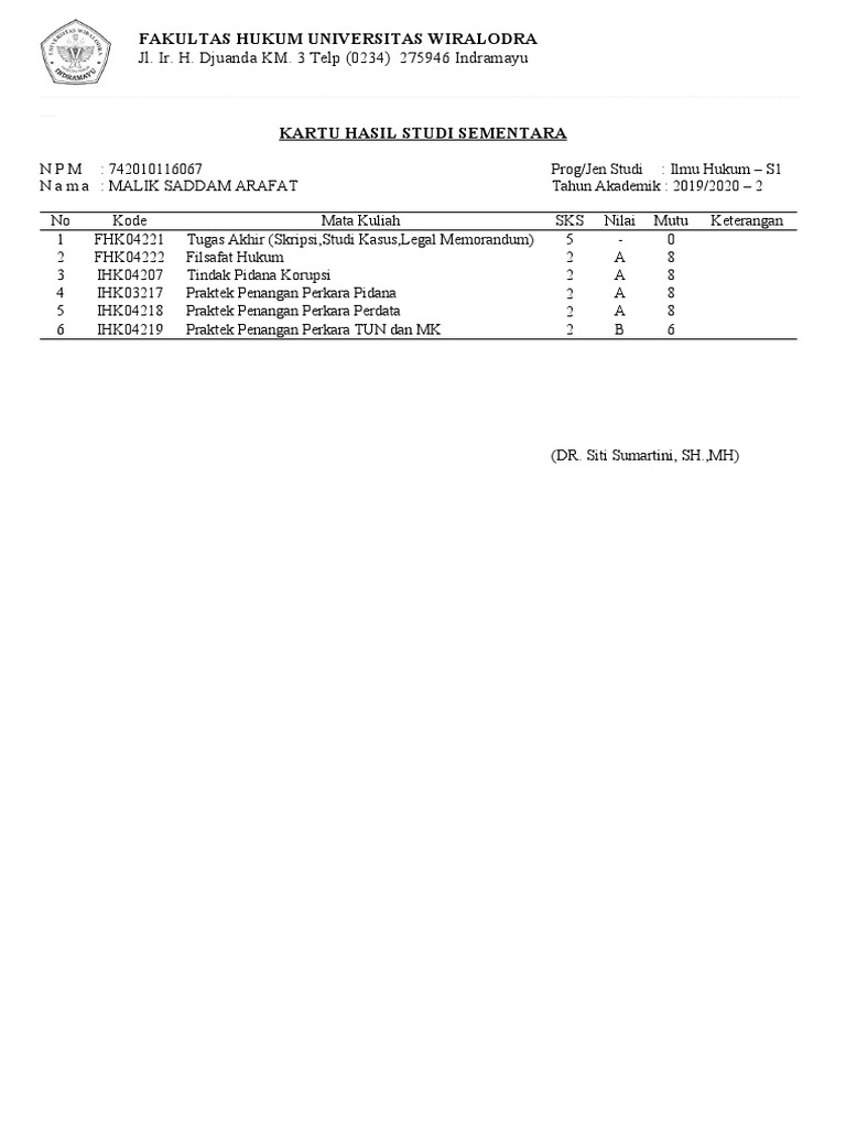 KHS SEMENTARA LAPORAN SMT VI BB | PDF