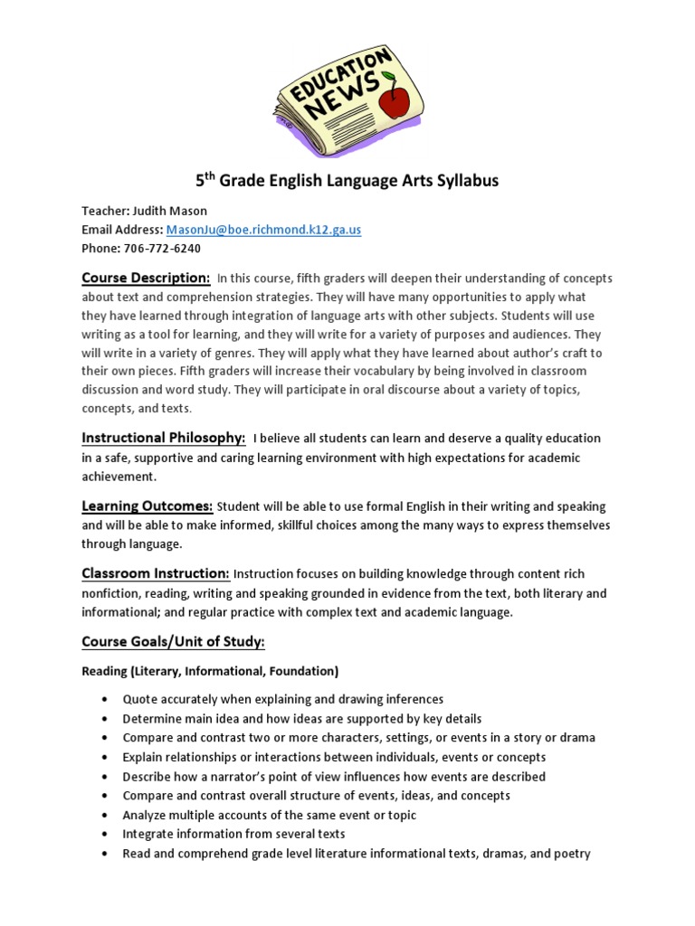 Mason 5th Grade English Language Arts Syllabus PDF | PDF