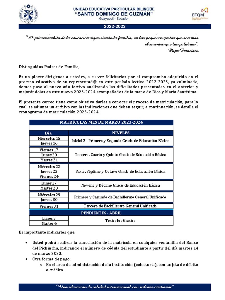 Cronograma de Matriculación 2023-2024 PDF | PDF