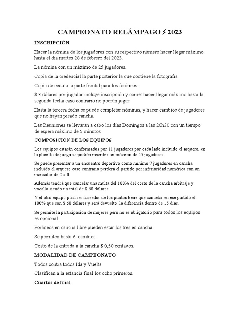 Campeonato Relámpago | PDF | Asociación de Futbol | Deportes