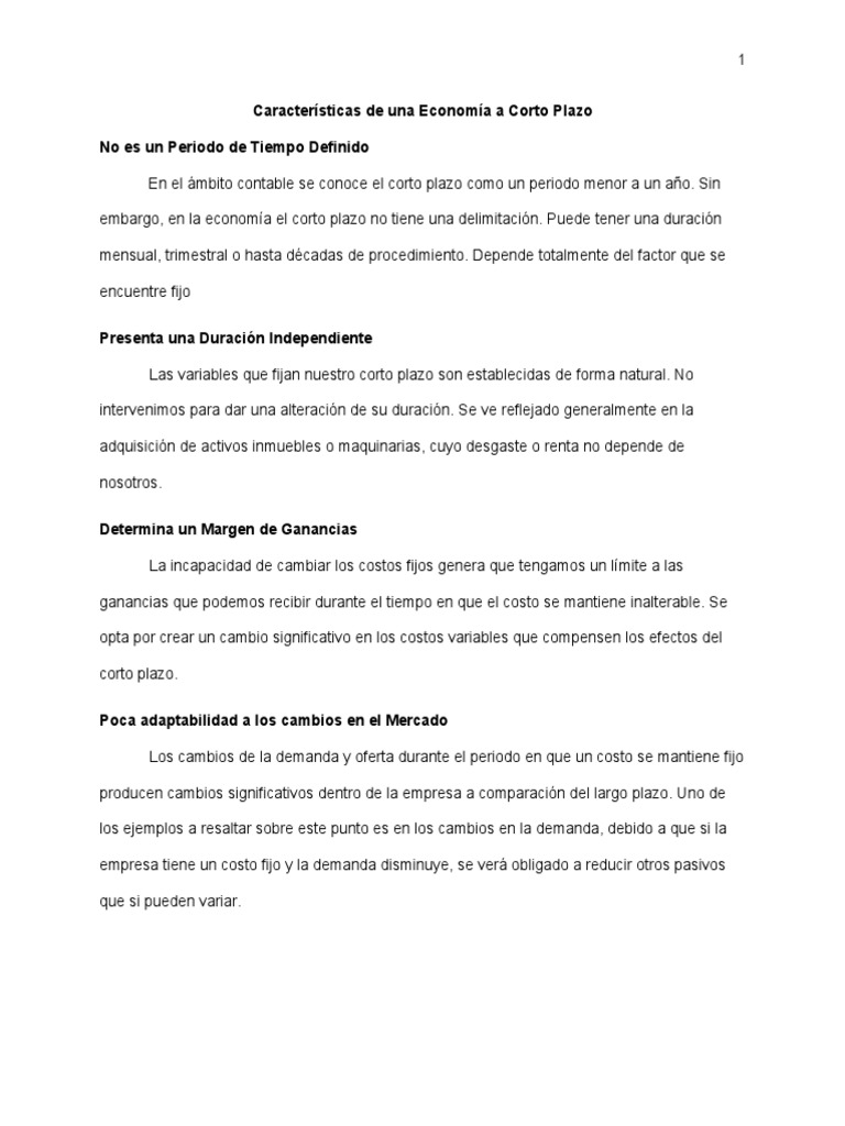 Características de Una Economía A Corto Plazo No Es Un Periodo de ...