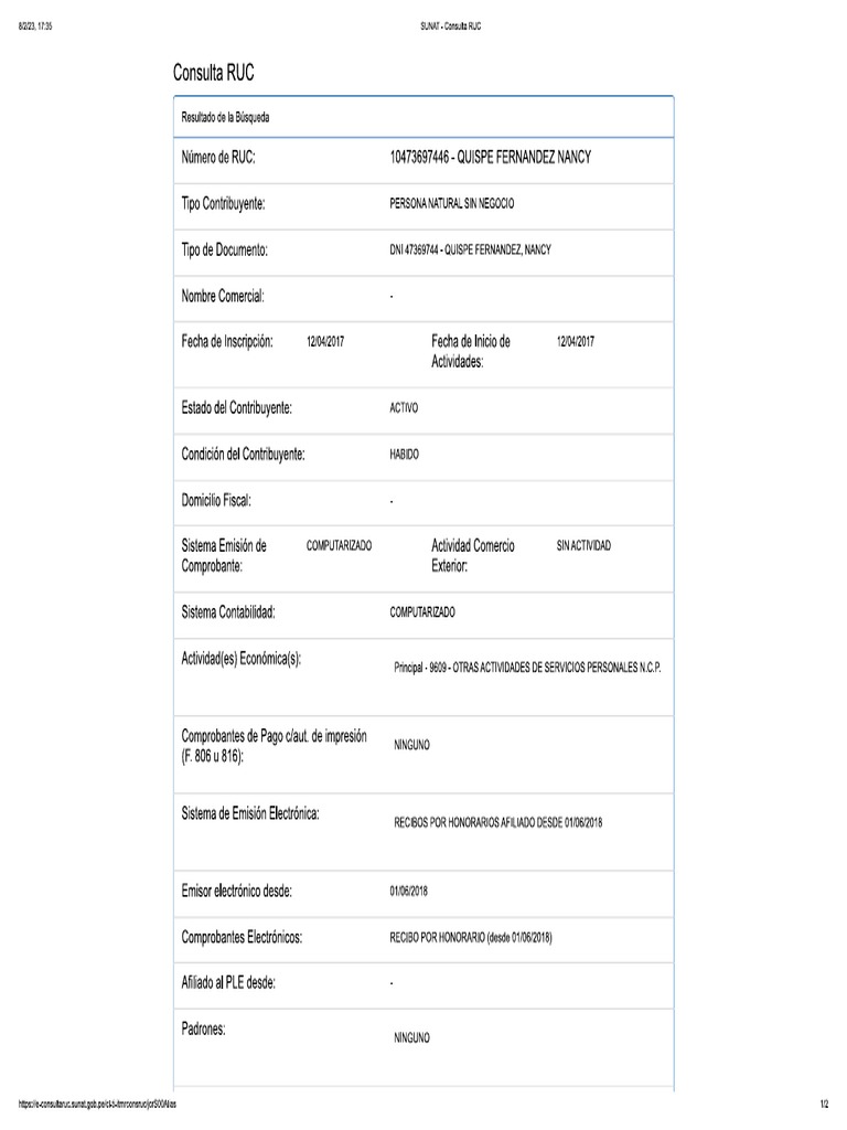 SUNAT - Consulta RUC | PDF