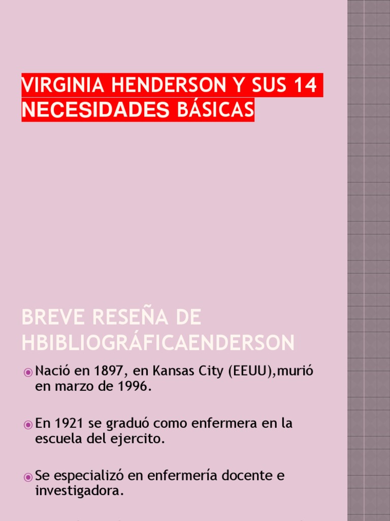 5) Virginia Henderson y Sus 14 Necesidades Básicas PDF | PDF 5) Virginia Henderson y Sus 14 Necesidades Básicas PDF | PDF