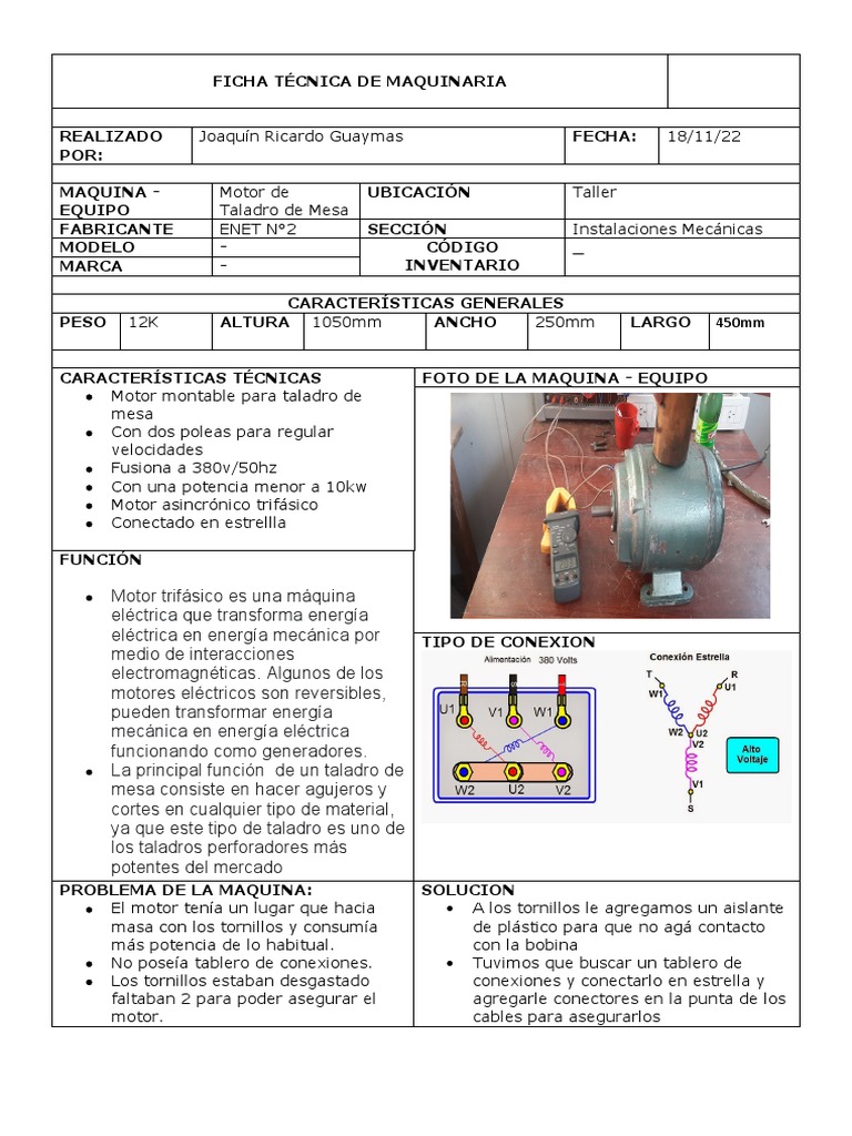 Ficha Técnica de Maquinaria | PDF