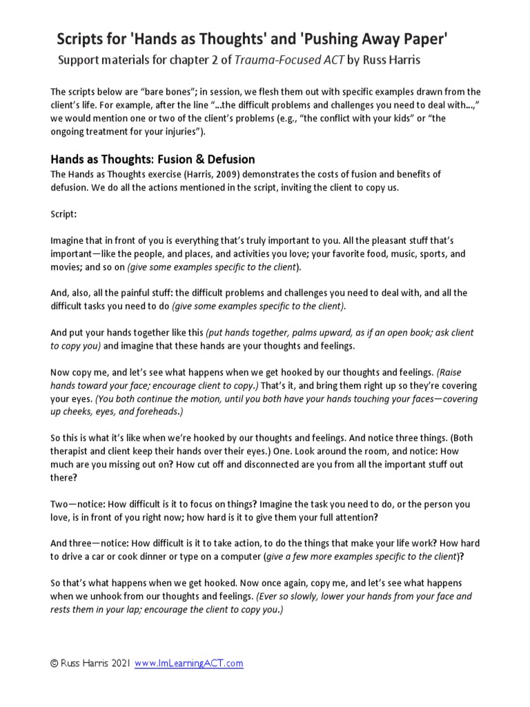 Scripts For 'Hands As Thoughts' and 'Pushing Away Paper' - Trauma ...