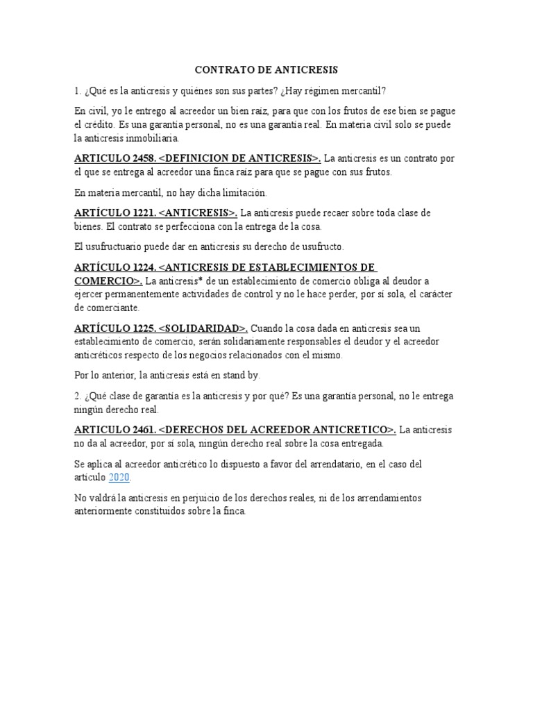 Contrato de Anticresis | PDF