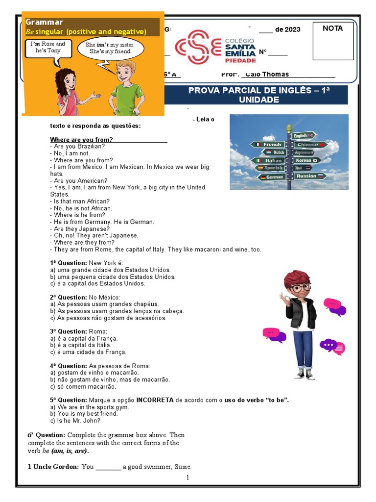 Ingles 6° P.P - Caio Thomas (Adaptada) | PDF