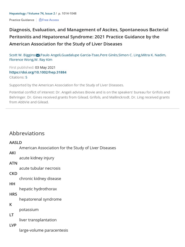 Aasld 2021 Ascite, Pbe e SHR PDF | PDF | Cirrhosis | Clinical Medicine
