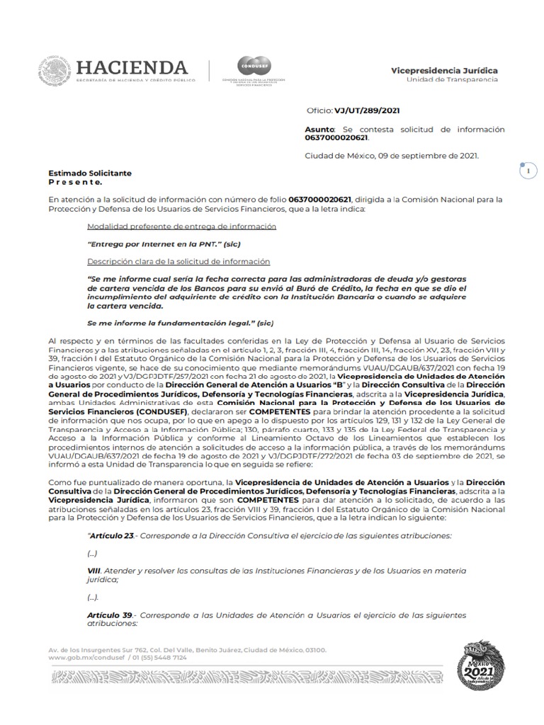 Respuesta Condusef Buro de Credito | PDF