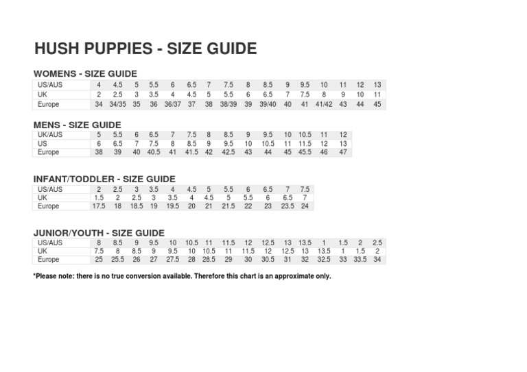 Hush Puppies - Size Guide PDF | PDF