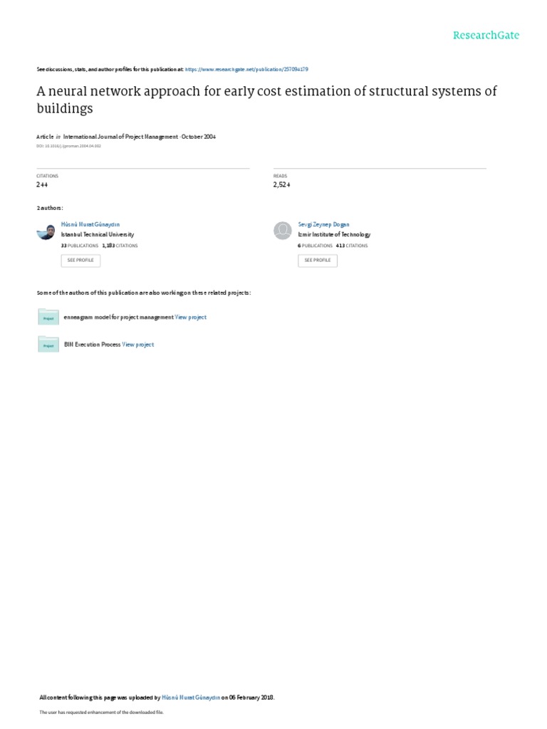 A Neural Network Approach For Early Cost Estimation Of Structural Systems Of Building Pdf
