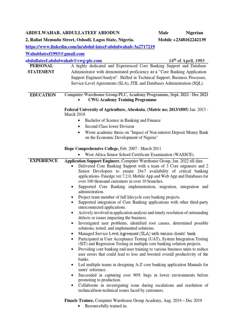 Abdullateef Abiodun CV @PDF 2023 PDF | PDF