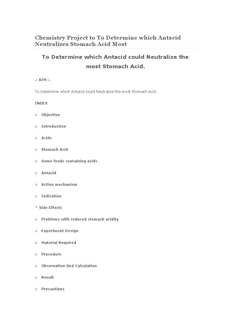 Chemistry Antacids Project | PDF | Acid | Heartburn