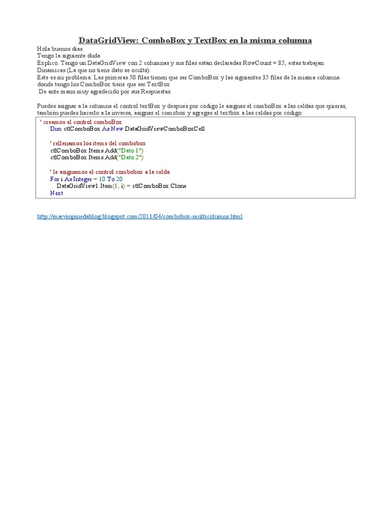 TextBox y ComboBox en DataGridView | PDF TextBox y ComboBox en DataGridView | PDF
