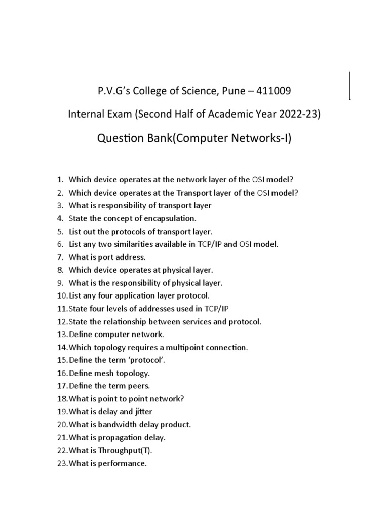 Question Bank-Computer Networks-I | PDF | Computer Network | Osi Model