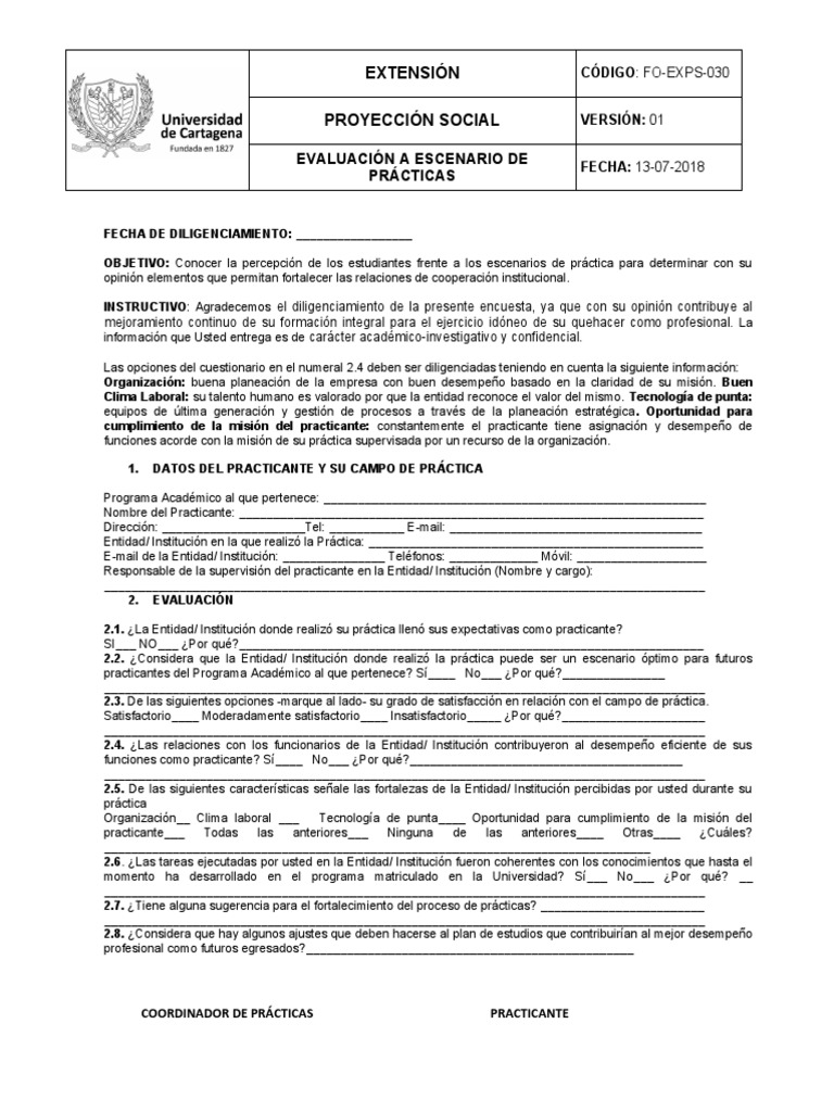 FO-EX - PS-030 Evaluacion A Escenario de Practicas | PDF