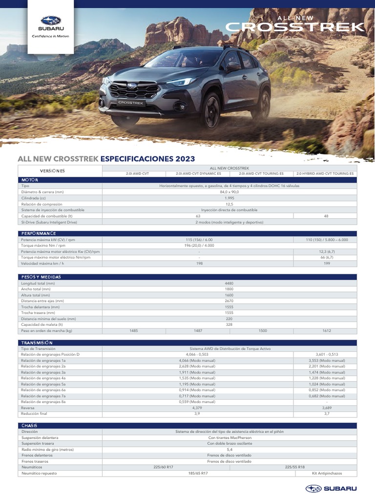 Especificaciones Subaru Crosstrek 2023 | PDF