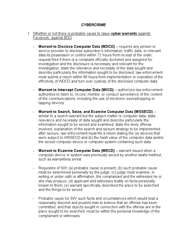 CYBERCRIME | PDF | Search Warrant | Crimes