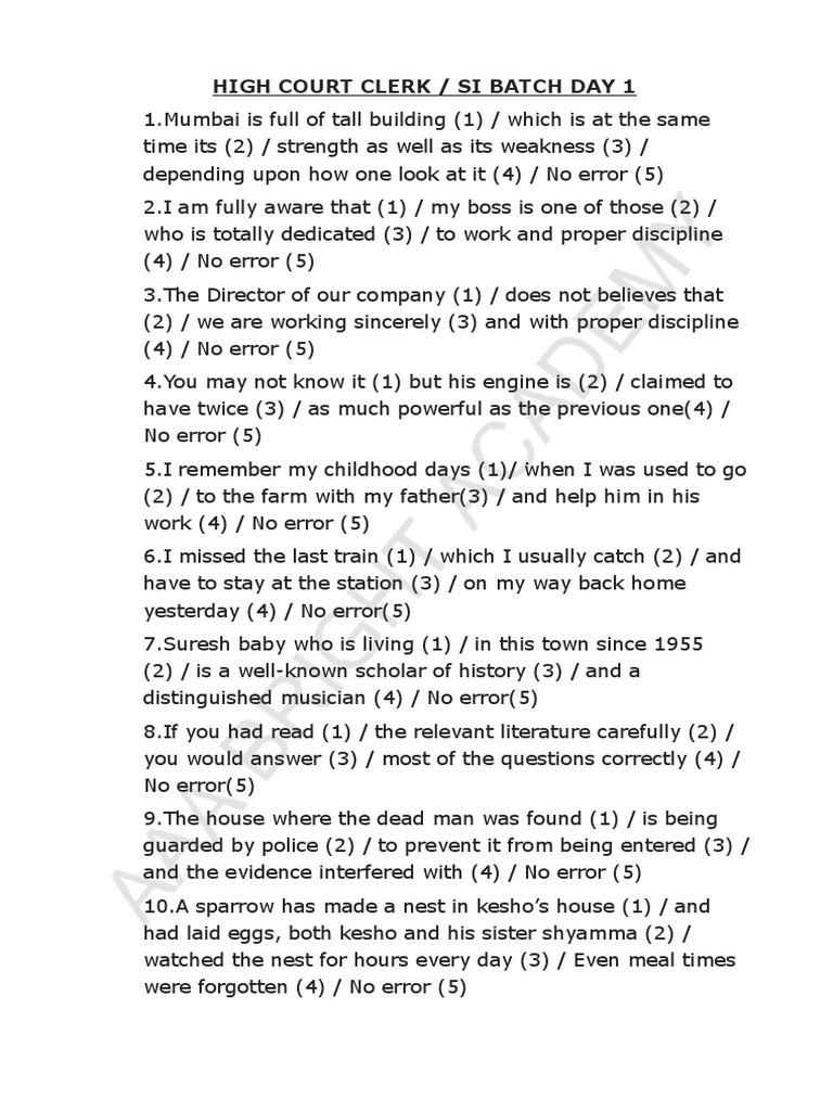 High Court Si Day 1 Final PDF | PDF