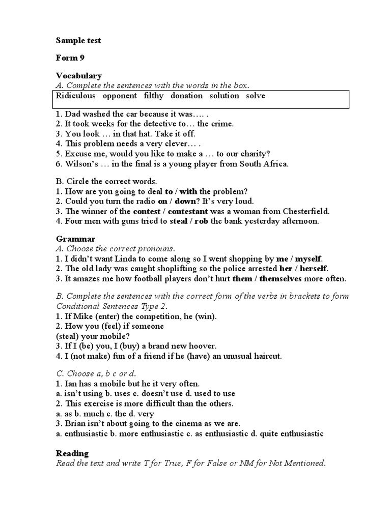 Sample Test Form9 | PDF